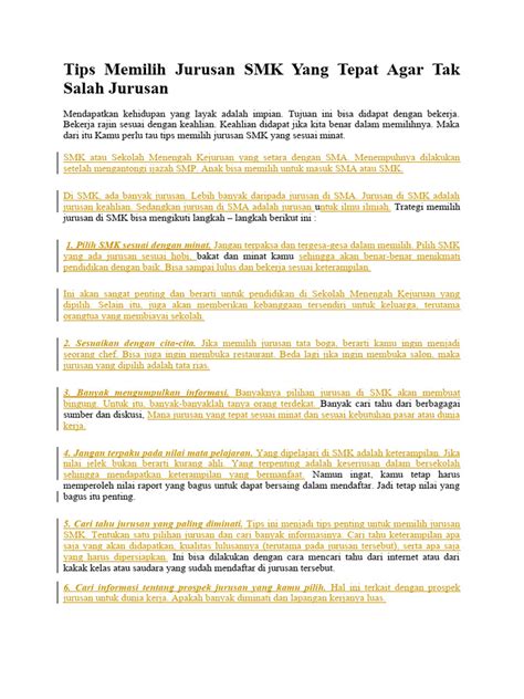 9 Tips Memilih Jurusan Smk Yang Tepat Pdf