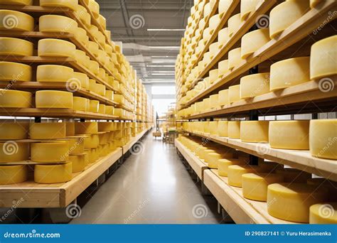 A Large Production Room Filled With Many Racks And Shelves With Different Types Of Cheese The