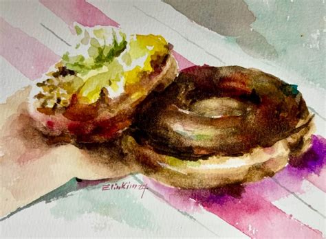 요새 미국날씨가 장난이 없다 버지니아는 엄청 추워서 냉동고가 따류 없다 오늘은 따뜻한 아메리카노와 갓 나온 도넛으로 아침을 먹기 딱 좋은 날씨지 얼마 전 수채화