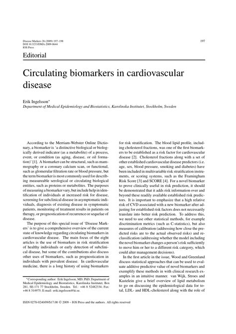 Pdf Circulating Biomarkers In Cardiovascular Disease