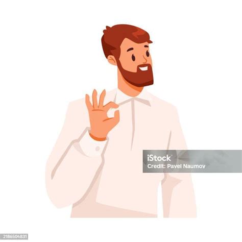 수염 난 남자 몸짓 몸 언어 벡터 일러스트 레이 션 오케이 손 제스처 표현 감정을 보여주는 캐릭터 감정에 대한 스톡 벡터 아트 및 기타 이미지 Istock