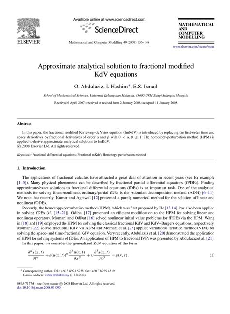 Pdf Approximate Analytical Solution To Fractional Modified Kdv Equations