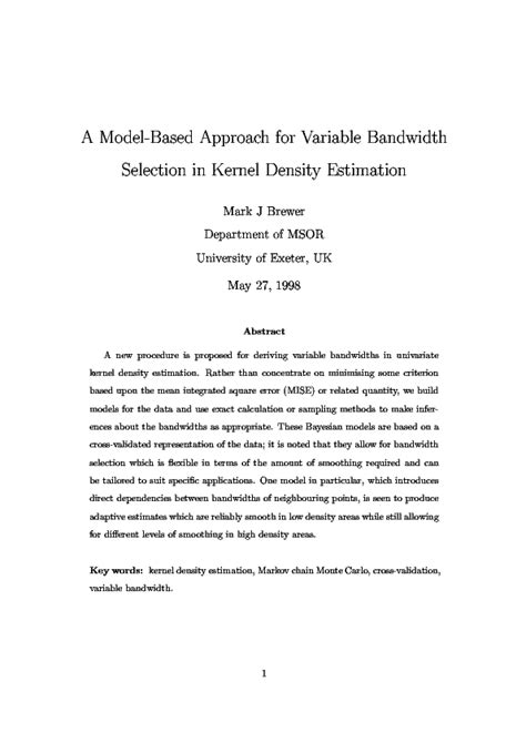 pdf bayesian variable bandwidth selection in kernel density estimation