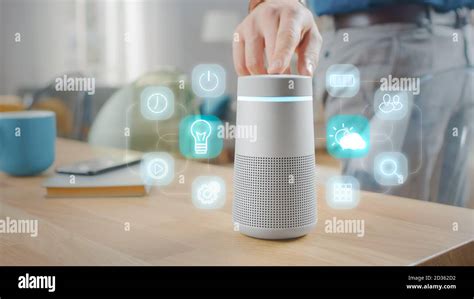 Man Turns On Smart Speaker With Active Artificial Intelligence