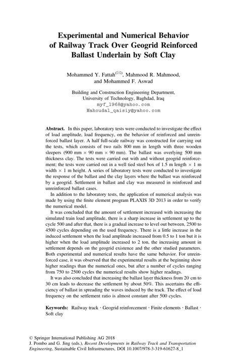 Pdf Experimental And Numerical Behavior Of Railway Track Over Geogrid Reinforced Ballast