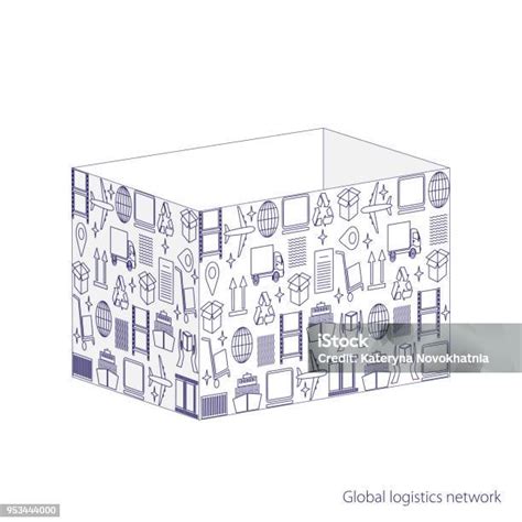 글로벌 물류 네트워크 개념입니다 물류 아이콘의 소포 상자를 열었습니다 파란색에서 선 물류 아이콘의 집합입니다 벡터 그림 Eps10입니다 개념에 대한 스톡 벡터 아트 및 기타