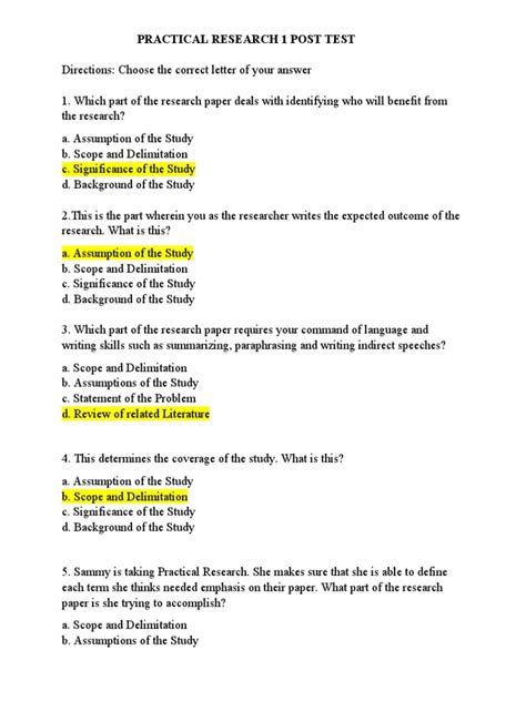 Practical Research Post Test Pdf Sampling Statistics
