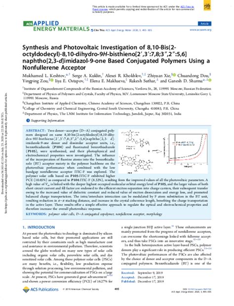 Pdf Synthesis And Photovoltaic Investigation Of 810 Bis2