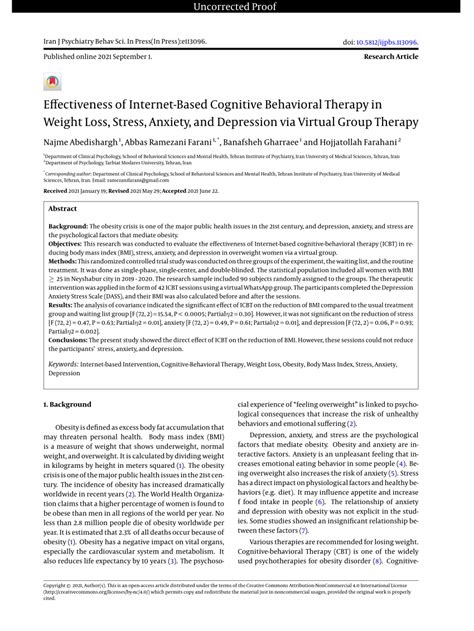Pdf Effectiveness Of Internet Based Cognitive Behavioral Therapy In