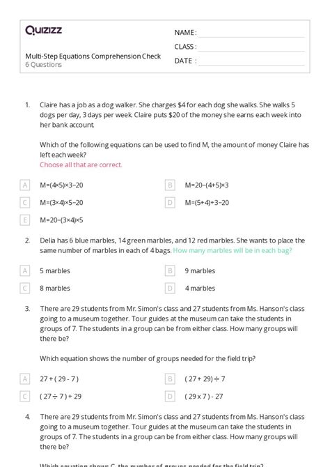 50 Multi Step Equations Worksheets For 4th Grade On Quizizz Free