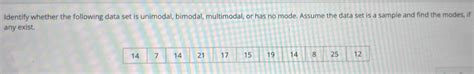 Solved Identify Whether The Following Data Set Is Unimodal Bimodal Multimodal Or Has No Mode