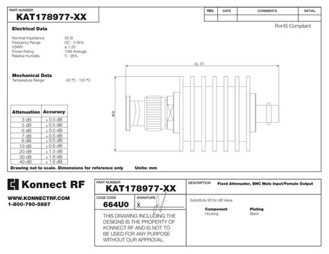 Fixed Attenuator Bnc Male Input Female Output 50 Ohm Dc 2 Ghz 10 Watts 40 Db Konnectrf