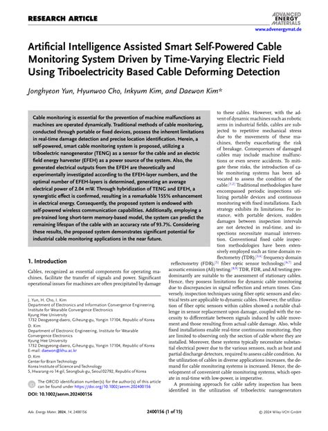 Artificial Intelligence Assisted Smart Self‐powered Cable Monitoring