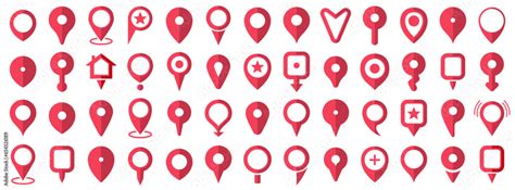 Red Location Pin Icons Map Pointer Markers Set Of Red Map Pin Icons Destination And Location