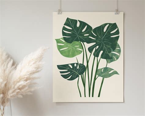 Monstera Leaf Print Botanical Wall Art Green Plant Decor Tropical