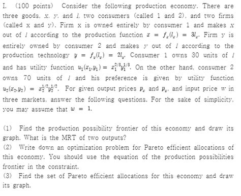 Solved I Points Consider The Following Production Chegg