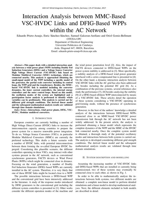 Pdf Interaction Analysis Between Mmc Based Vsc Hvdc Links And Dfig Based Wpps Within The Ac