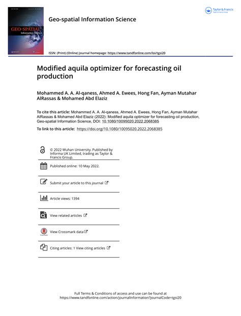 Pdf Modified Aquila Optimizer For Forecasting Oil Production