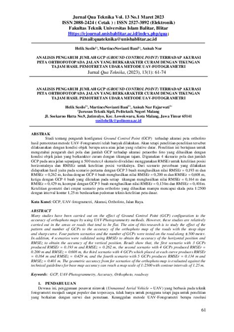 Pdf Analisis Pengaruh Jumlah Gcp Ground Control Point Terhadap