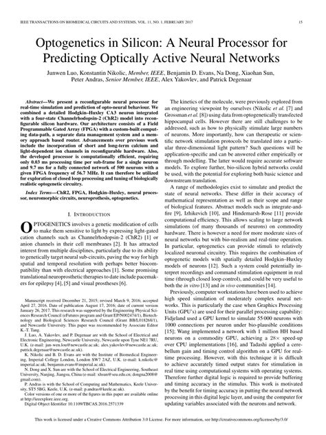 Pdf Optogenetics In Silicon A Neural Processor For Predicting