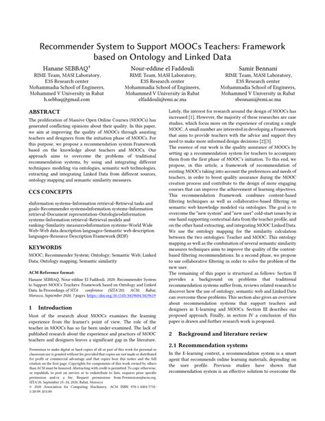 Pdf Recommender System To Support Moocs Teachers Framework Based On Ontology And Linked Data