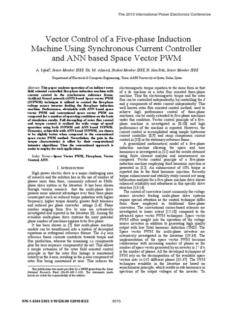 Vector Control Of A Five Phase Induction Machine Using Synchronous Current Controller And Ann