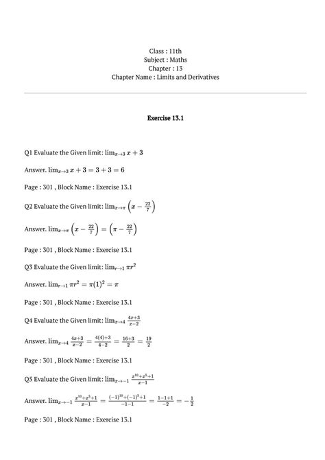Ncert Solutions For Class 11 Maths Chapter 12 Limits And Derivatives Question Answer Pdf 2025