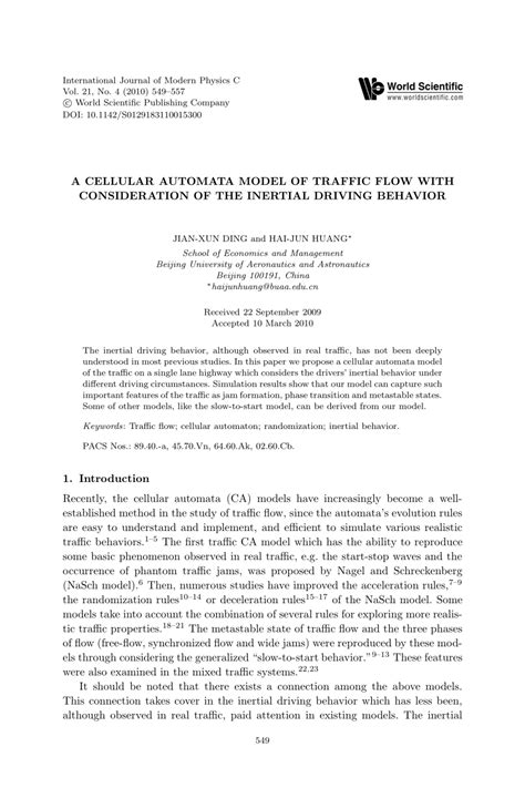 Pdf A Cellular Automata Model Of Traffic Flow With Consideration Of