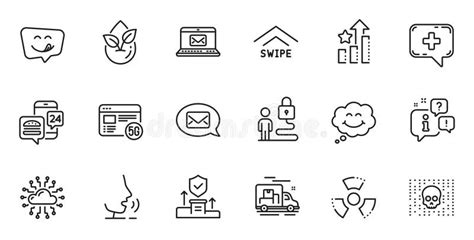Outline Set Of Smile Organic Product And 5g Internet Line Icons For Web Application For Design