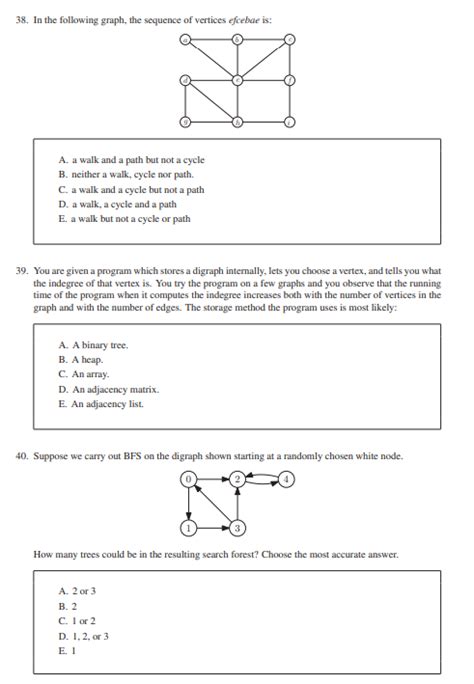 Solved 38 In The Following Graph The Sequence Of Vertices