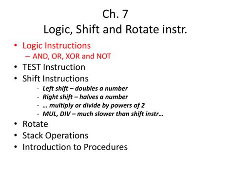 Assembly Logic Shift Rotate Instructions
