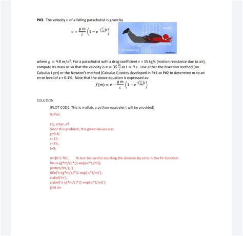 Solved P 3 Velocity V Falling Parachutist Given Gravity V 9 1 E M
