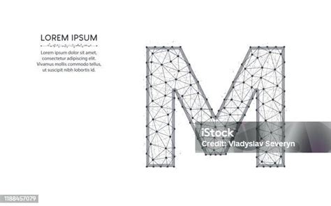 Letter M 로우 폴리 디자인 알파벳 추상 기하학적 이미지 글꼴 와이어 프레임 메쉬 다각형 벡터 일러스트레이션은 흰색 배경의
