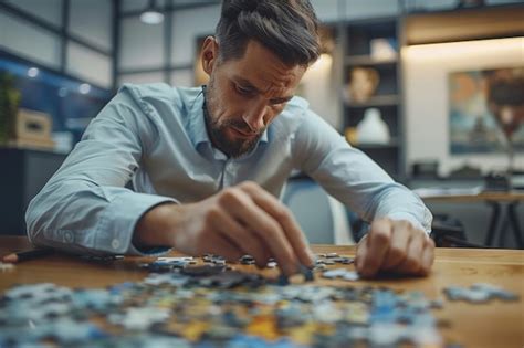 Premium Photo Generative AI Image Of Businessman Focus Putting Together A Puzzle To Problem