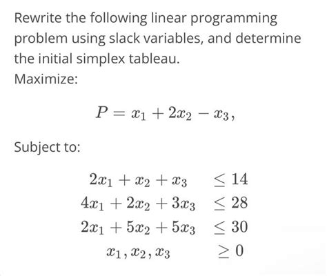 Solved Rewrite The Following Linear Programming Problem