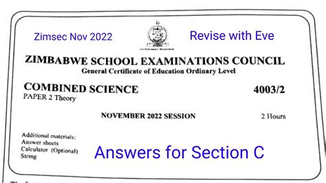 Zimsec November 2022 Combined Science Paper 2 Answers For Section C Chemistry Section Youtube