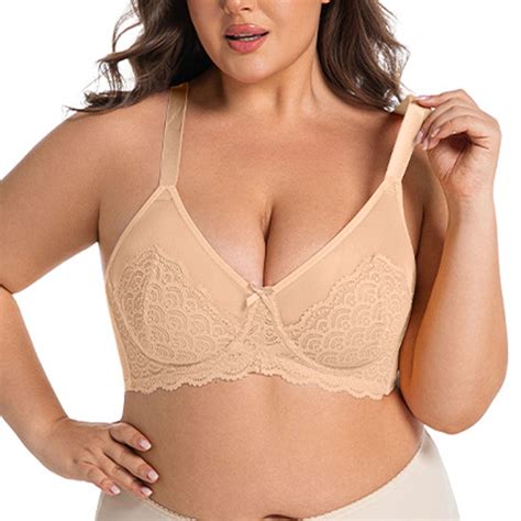 Aunvito Plus Size Womens C Cup French Lace Underwire Bra Ultra Thin