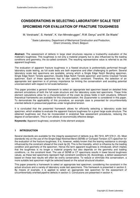 Pdf Considerations In Selecting Laboratory Scale Test Specimens For