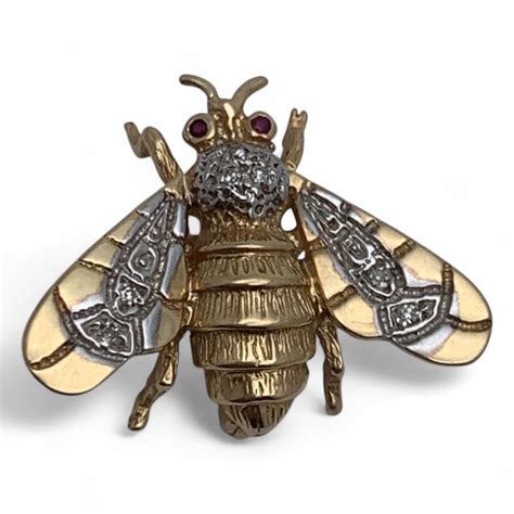 Lot 14k Yellow Gold Diamond And Ruby Bee Pin