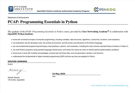 Earned Programming Essentials In Python Goutam Ahirwar Posted On The