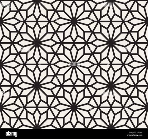 vector seamless black and white geometric hexagon lines pattern stock