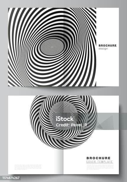 두 개의 A4 형식의 벡터 레이아웃 현대 커버 모형 디자인 템플릿 양면 브로셔 전단지 소책자 보고서 착시 검은 디자인 패턴 추상