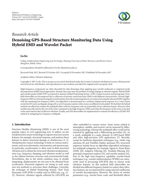 Pdf Denoising Gps Based Structure Monitoring Data Using Hybrid Emd