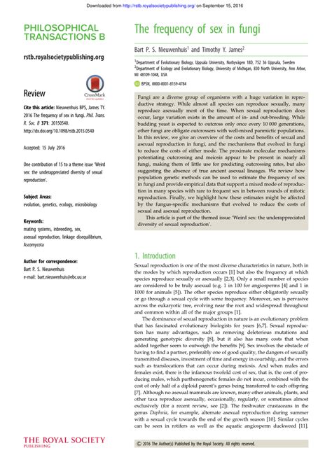 PDF The Frequency Of Sex In Fungi