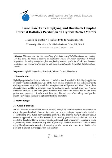 Pdf Two Phase Tank Emptying And Burnback Coupled Internal Ballistics Prediction On Hybrid