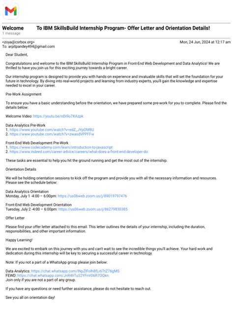 Gibm Skillsbuild Internship Offer Letter And Orientation Details Pdf Web Development