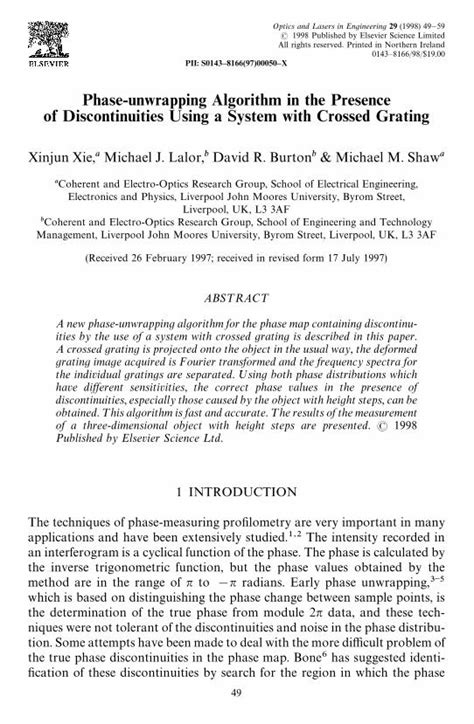 Pdf Phase Unwrapping Algorithm In The Presence Of Discontinuities