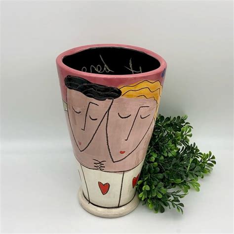 Vintage Accents Large Pottery Vase Signed Sandra Magsamen Interior Love Cursive Writing