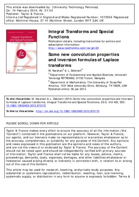 Pdf Some New Convolution Properties And Inversion Formulas Of Laplace Transforms