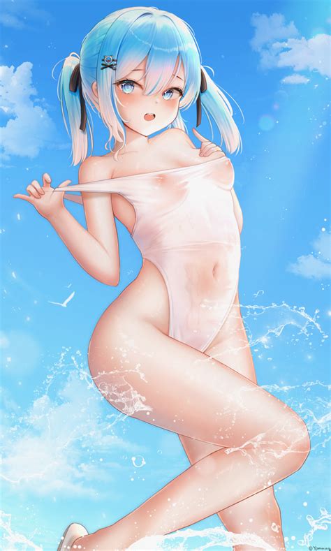 Rule 34 Artist Request Blue Eyes Blue Hair Blush Blushing Blushing At
